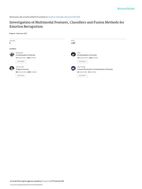 Investigation Of Multimodal Features Classifiers A Pdf Speech