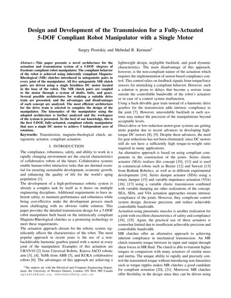 Pdf Design And Development Of The Transmission For A Fully Actuated 5 Dof Compliant Robot