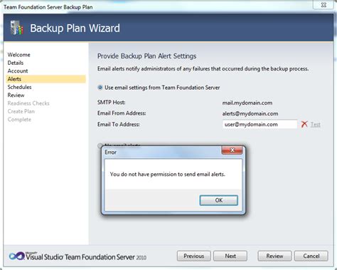 Problem Setting An Email Alert For The Tfs 2010 Power Tools Backup