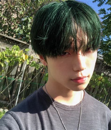 Pin By 𝓤𝓵𝔃𝔃𝓪𝓷𝓰 𝓦𝓸𝓻𝓵𝓭 On Leowz Green Hair Men Short Green Hair Dark