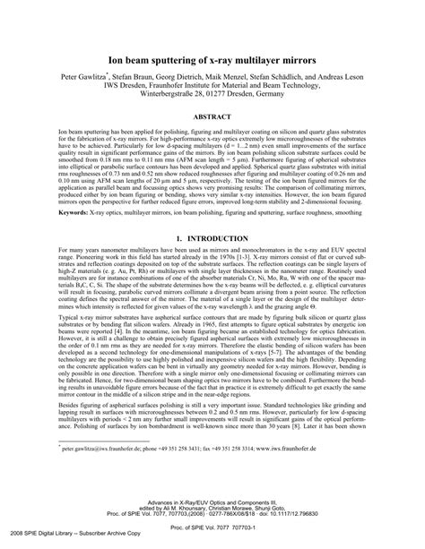 Pdf Ion Beam Sputtering Of X Ray Multilayer Mirrors