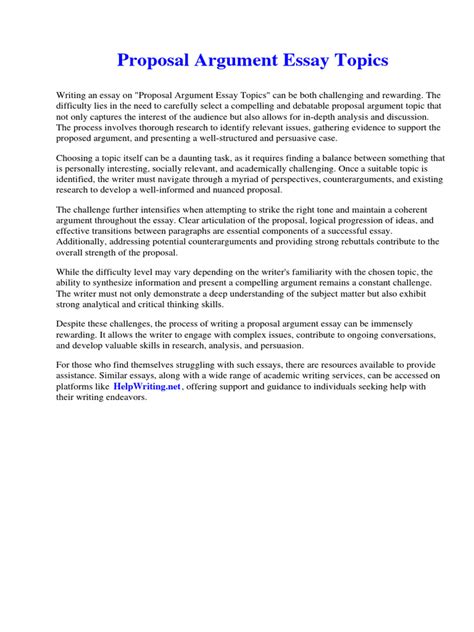 Proposal Argument Essay Topics Pdf Essays Ballet