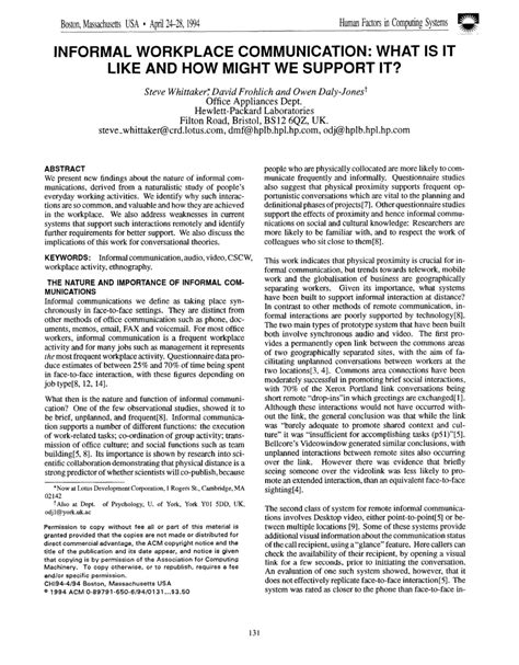 Pdf Informal Communication What Is It Like And How Might We Support It