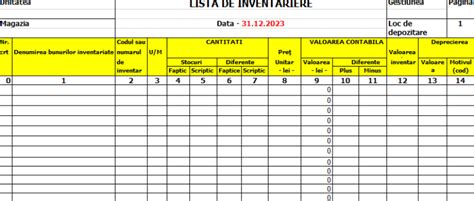 Formular Gratuit și Editabil Listă De Inventariere Model Pentru Inventarierea Anuala La 31 12
