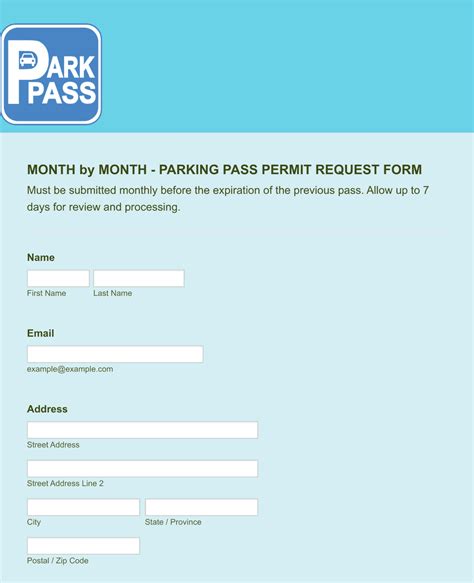 Month To Month Park Pass Request Form Template Jotform