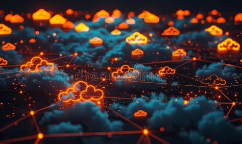 Futuristic Technology Concept Cloud Computing Concept Cloud Symbols With Glowing Connection