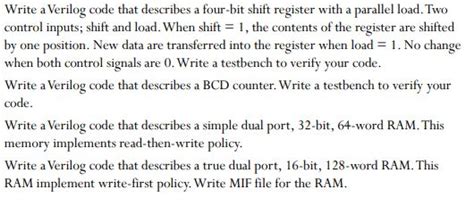 Solved Write A Verilog Code That Describes A Four Bit Shift