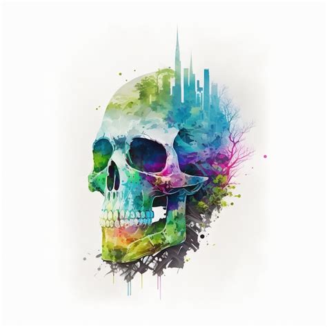 Premium Photo Hacker Skull Double Exposure Watercolor Skeleton Head Premium Photo Hacker Skull Double Exposure Watercolor Skeleton Head