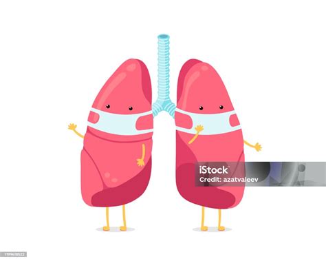 얼굴에 호흡 위생 마스크귀여운 만화 폐 캐릭터 인간의 호흡기 시스템 폐 내부 장기 마스코트 의료 건강 해부학 대기 오염 보호