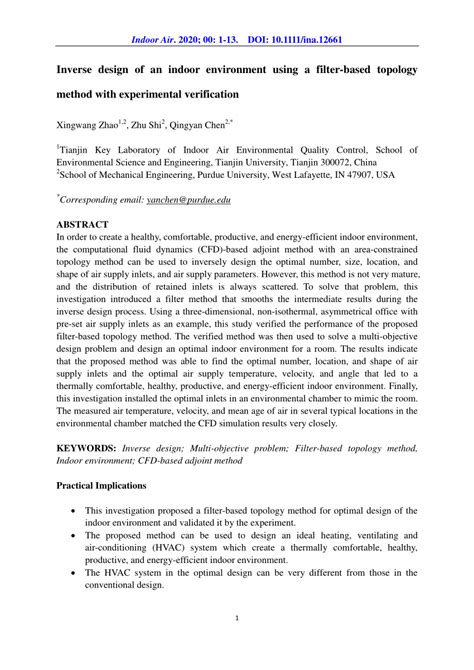 Pdf Inverse Design Of An Indoor Environment Using A Filter Based