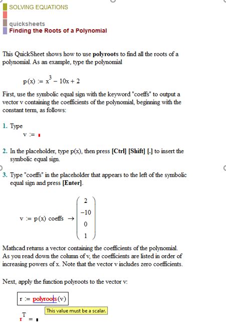 Solved Polyroots This Value Must Be A Scalar Mathcad 15 Ptc