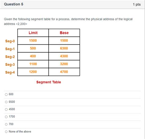 solved given the following segment table for a process