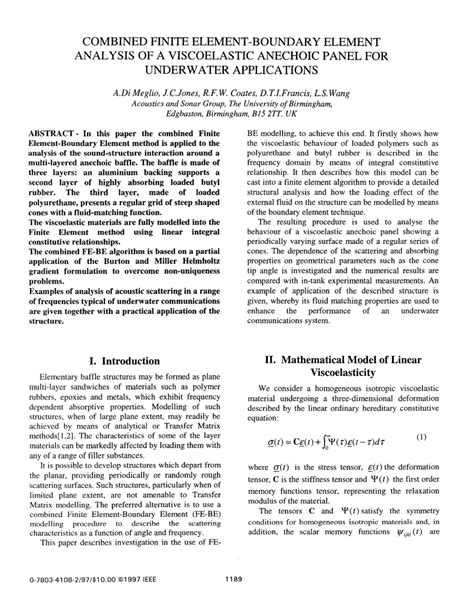 PDF Combined Finite Element Boundary Element Analysis Of A Viscoelastic Anechoic Panel For