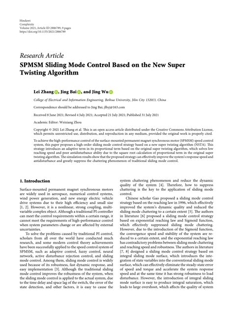 Pdf Spmsm Sliding Mode Control Based On The New Super Twisting Algorithm