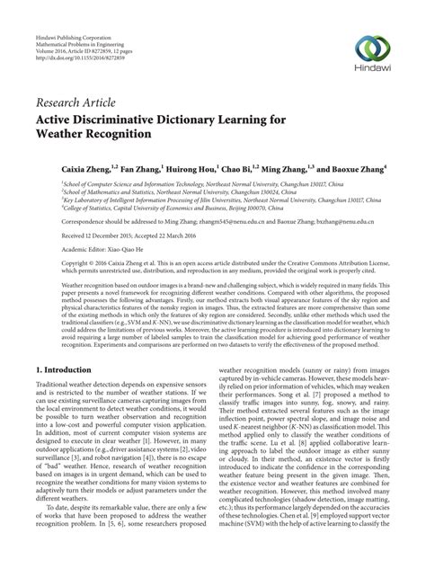 Pdf Active Discriminative Dictionary Learning For Weather Recognition