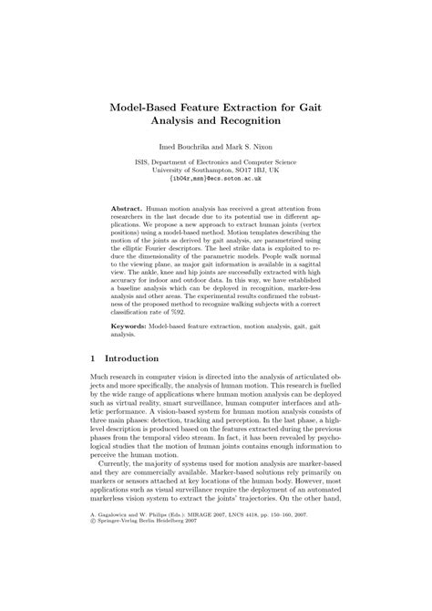 Pdf Model Based Feature Extraction For Gait Analysis And Recognition