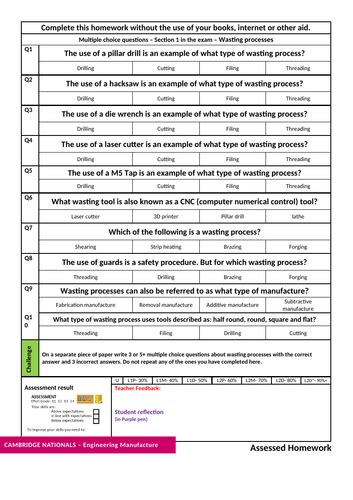 Engineering Homework Sheets Teaching Resources