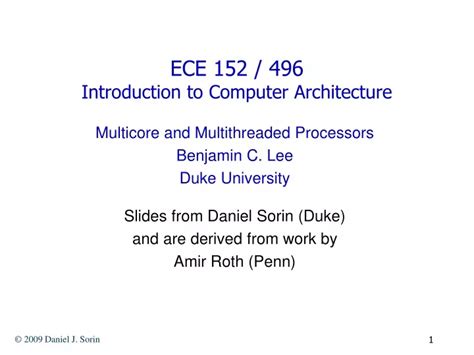 Ppt Ece 152 496 Introduction To Computer Architecture Powerpoint