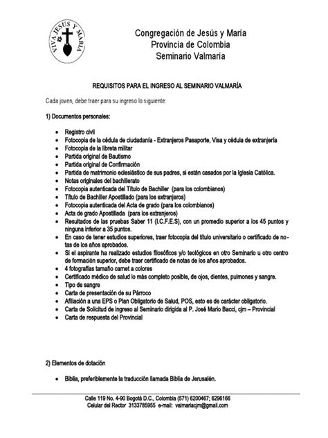 Requisitos De Ingreso Al Seminario Pdf Colombia Seminario