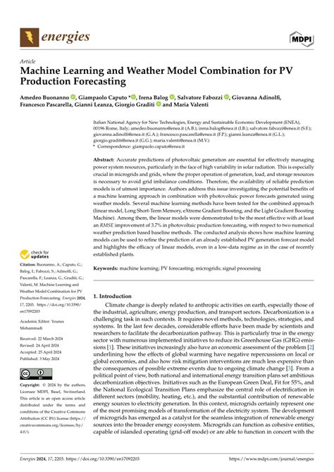 Pdf Machine Learning And Weather Model Combination For Pv Production