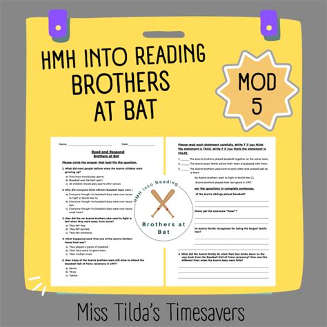 Brothers At Bat Grade 3 Hmh Into Reading Made By Teachers