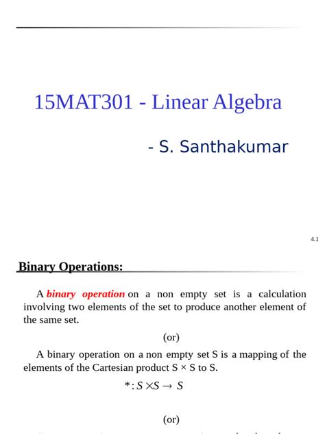 L4 Linear Algebra Binary Operations Pdf Group Mathematics Field Mathematics