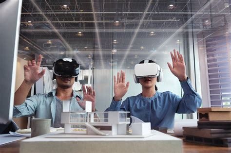 architects and engineer people wearing virtual reality headsets for