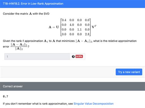 Solved T18 Hw19 2 Error In Low Rank Approximation Consider