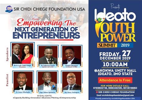 Sir Chidi Chiege Foundation Set To Host Ideato Youth Power Summit 2019