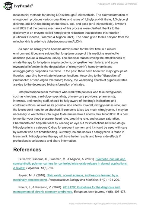 Nitroglycerin In The Clinical Environment 701 Words Research Paper Example