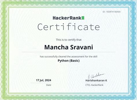 Mancha Sravani On Linkedin Python Hackerrank