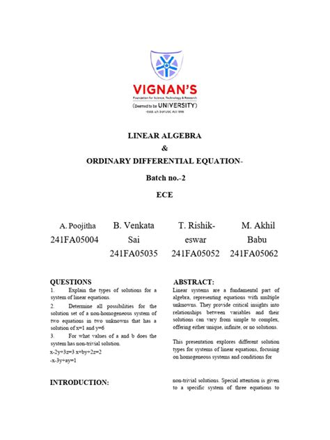 Batch 2 Maths Ieee Pdf System Of Linear Equations Equations