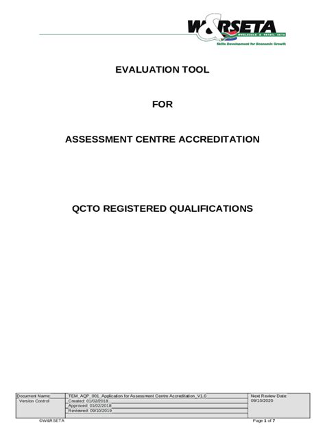 Evaluation Tool For Assessment Centre Accreditation Qcto Doc Evaluation Tool For Assessment Centre Accreditation Qcto Doc