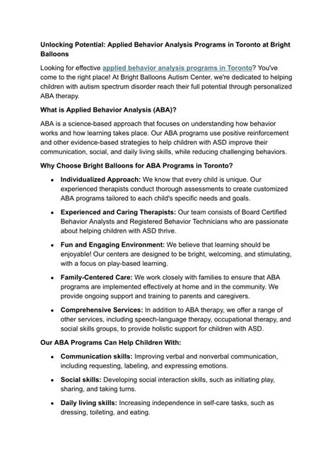 Ppt Unlocking Potential Applied Behavior Analysis Programs In Toronto At Bright Balloons Docx