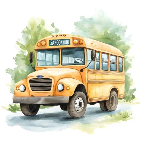 Cheerful Yellow School Bus Watercolor Clipart For Education Concepts