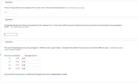 Solved QUESTION 1 The Sum Of Squared Errors For A Data Set Chegg Com