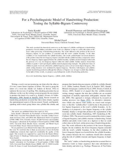 Pdf For A Psycholinguistic Model Of Handwriting Production Testing The Syllable Bigram