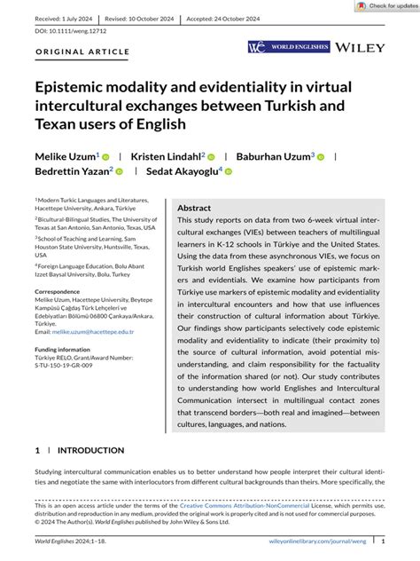 World Englishes 2024 Uzum Epistemic Modality And Evidentiality In