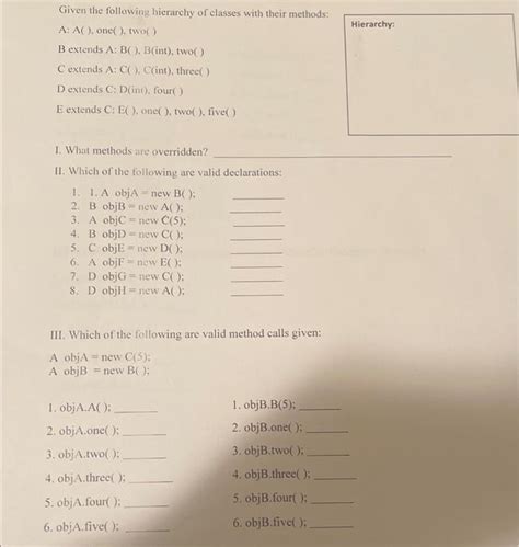 solved hierarchy given the following hierarchy of classes