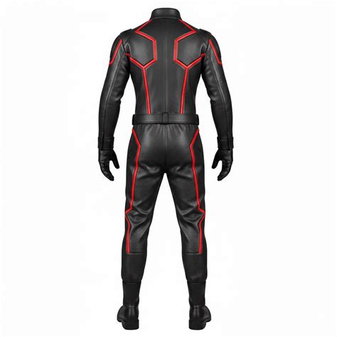 Black Leather Superhero Cosplay Suit With Red Glow Trim Custom