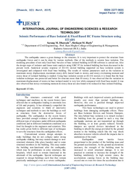 Pdf Seismic Performance Of Base Isolated And Fixed Based Rc Frame Structure Using Etabs