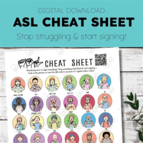 American Sign Language Asl Cheat Sheet With Qr Code To Videos Behavior Analyst Resource Center