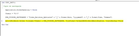 Excel VBA Macro Sauvegarde Erreur 1004