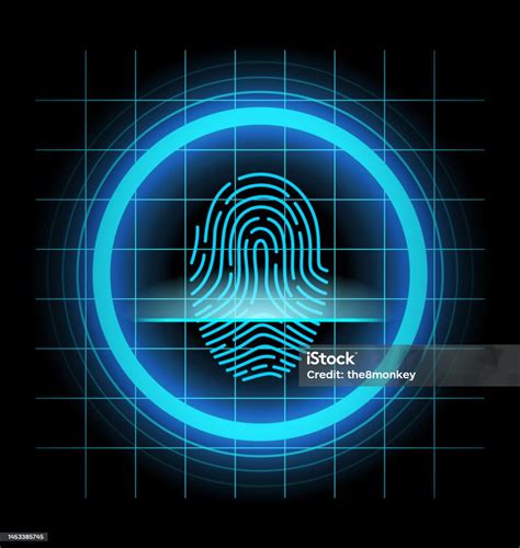 지문 인식 지문 보안 또는 식별 시스템 개념을 스캔합니다 미래 지향적 인 기술 생체 인식 데이터 설계 엄지 선을 기반으로 한 보안 시스템 벡터 일러스트 레이 션 의료용