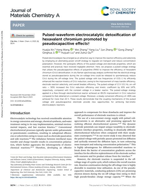 Pdf Pulsed Waveform Electrocatalytic Detoxification Of Hexavalent Chromium Promoted By