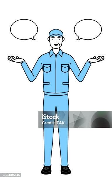 모자를 쓰고 작업복을 입은 노인이 전멸과 비교를 하고 있다 건설 현장에 대한 스톡 벡터 아트 및 기타 이미지 건설 현장 경영자 고용과 노동 Istock