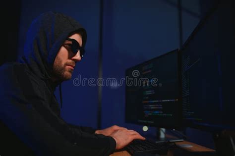 Hacker Is Hacking Into The Computer Network Computer Criminal Stock