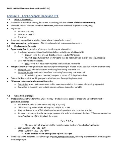 Introductory Microeconomics Revision Econ1001 Introductory