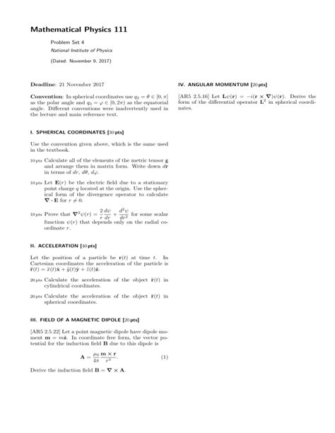 mathematical physics 111 problem set 4