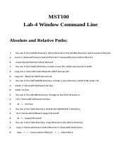lab 4.docx - MST100 Lab-4 Window Command Line Absolute and Relative Paths: 1. A You are in the ...
